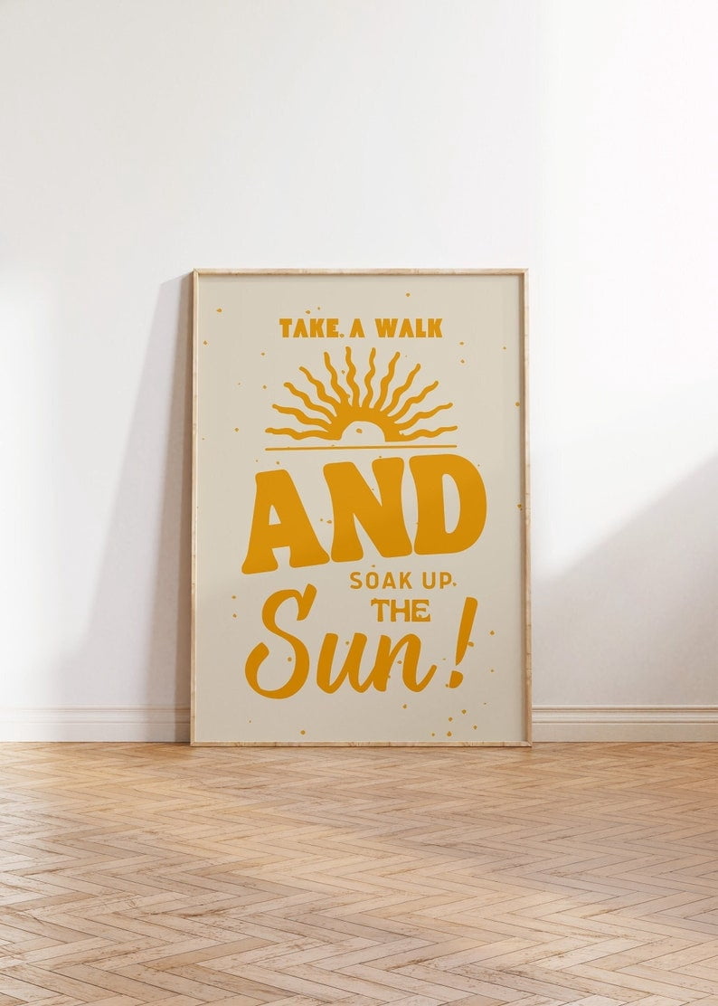 Mental Health Poster, Retro Motivational Sun Art, 70s Style Vitamin D ...
