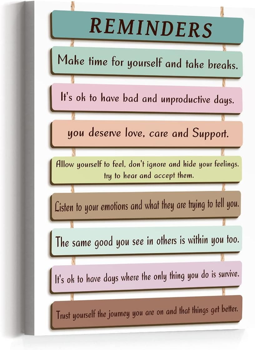 Mental Health Reminders Motivational Canvas Wall Art, Positive ...
