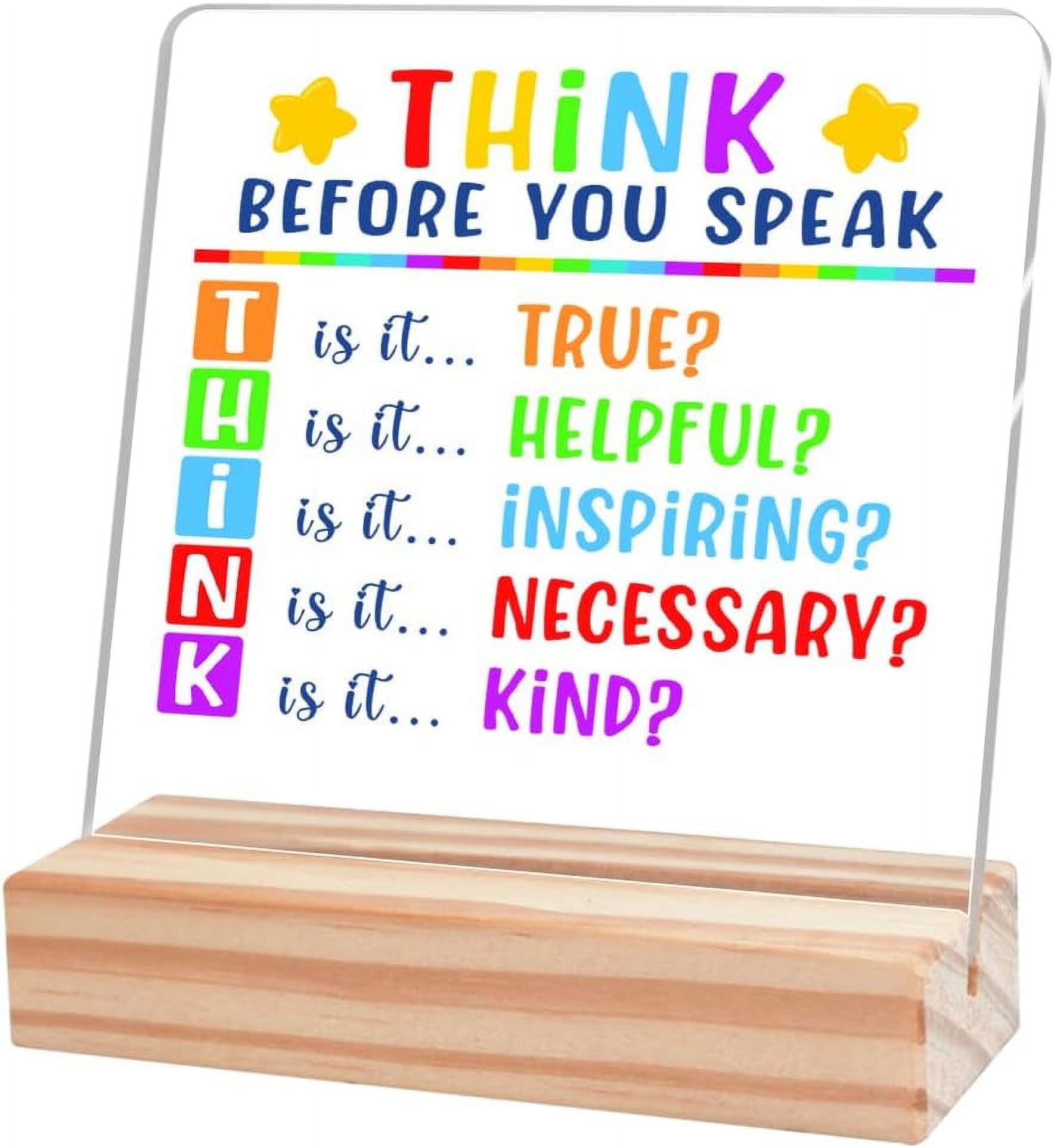 Mental Health Sign,Inspirational Desk Decor,Think Before You Speak ...