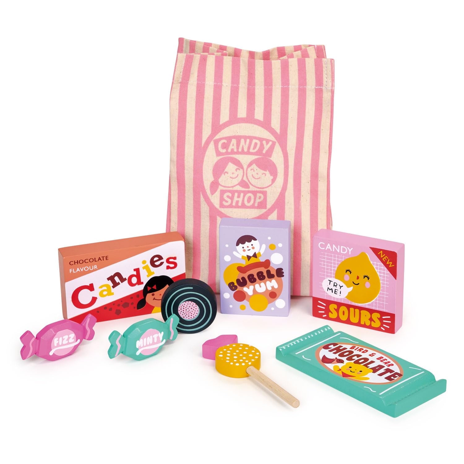 Mentari Toys - Candy Shop Bag - 9pc Wooden Play Candy Set with Bag ...