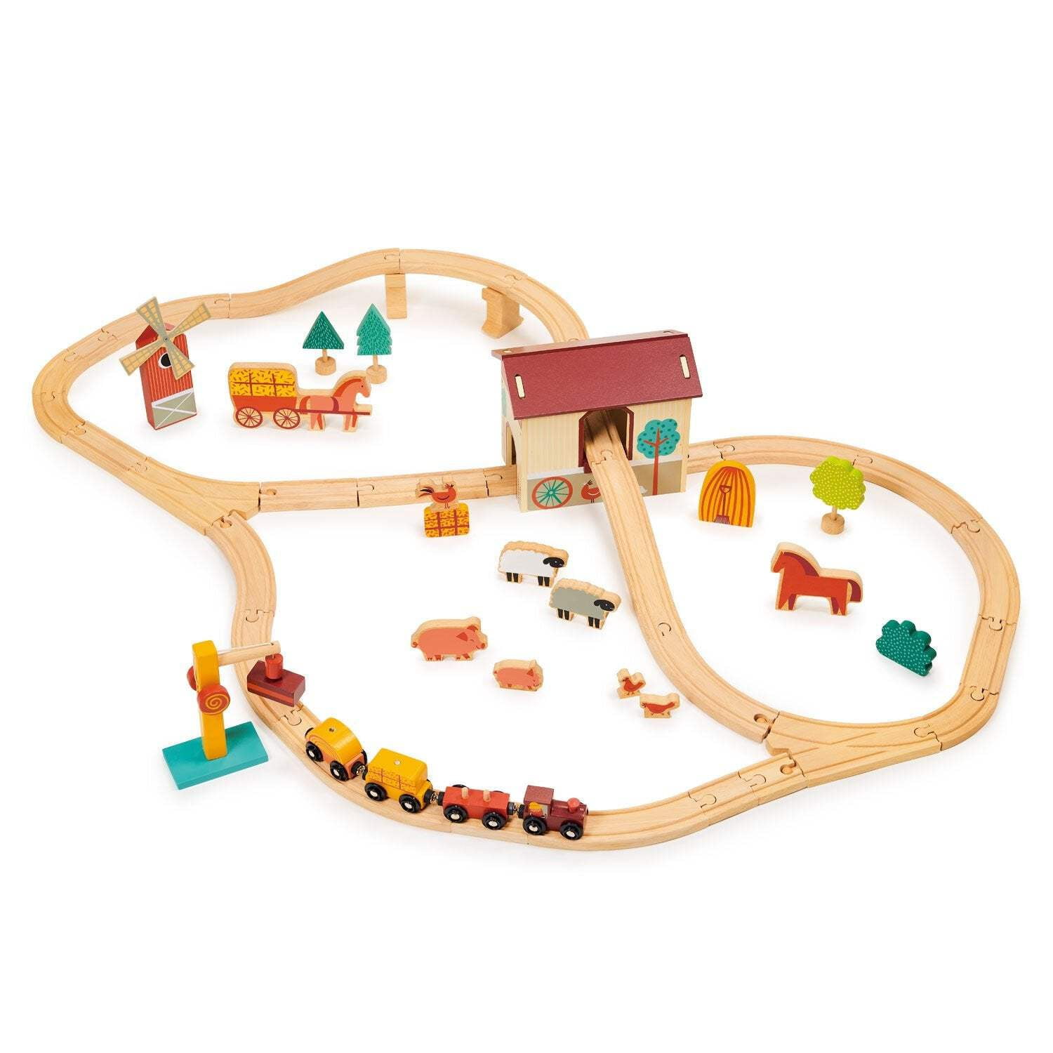 Mentari Toys - Farmyard Train Set - Countryside Themed Wooden Train ...