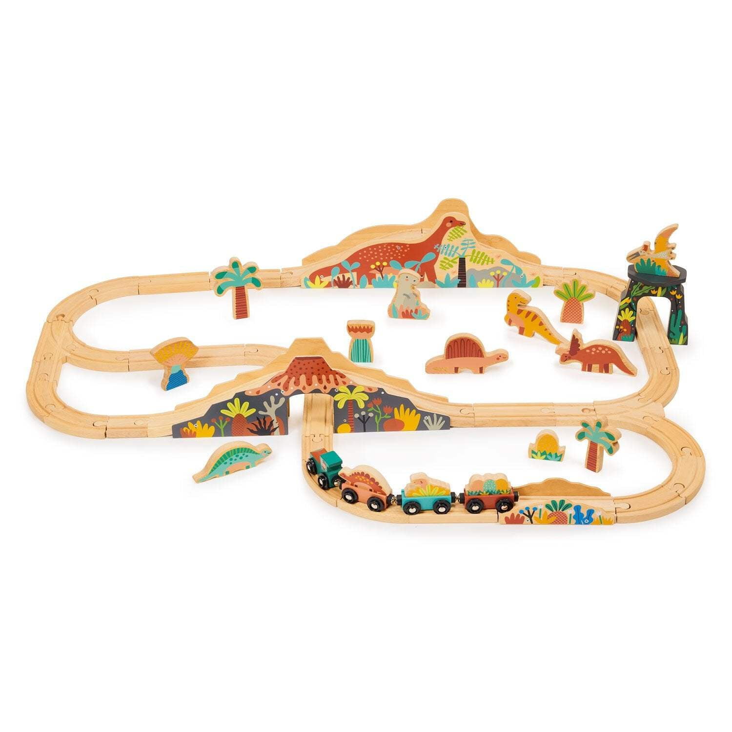 Mentari Toys - Lost World Dinosaur Railway Set - Wooden Dino Adventure ...
