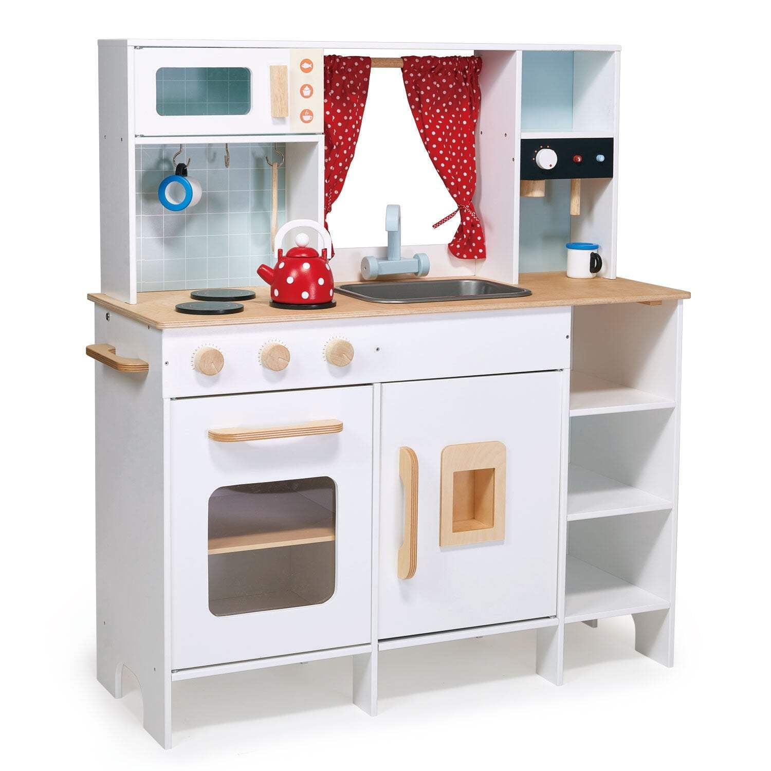 Mentari Toys - Play Kitchen - Wooden Kitchenette Fully Equipped with Accessories for Pretend ...