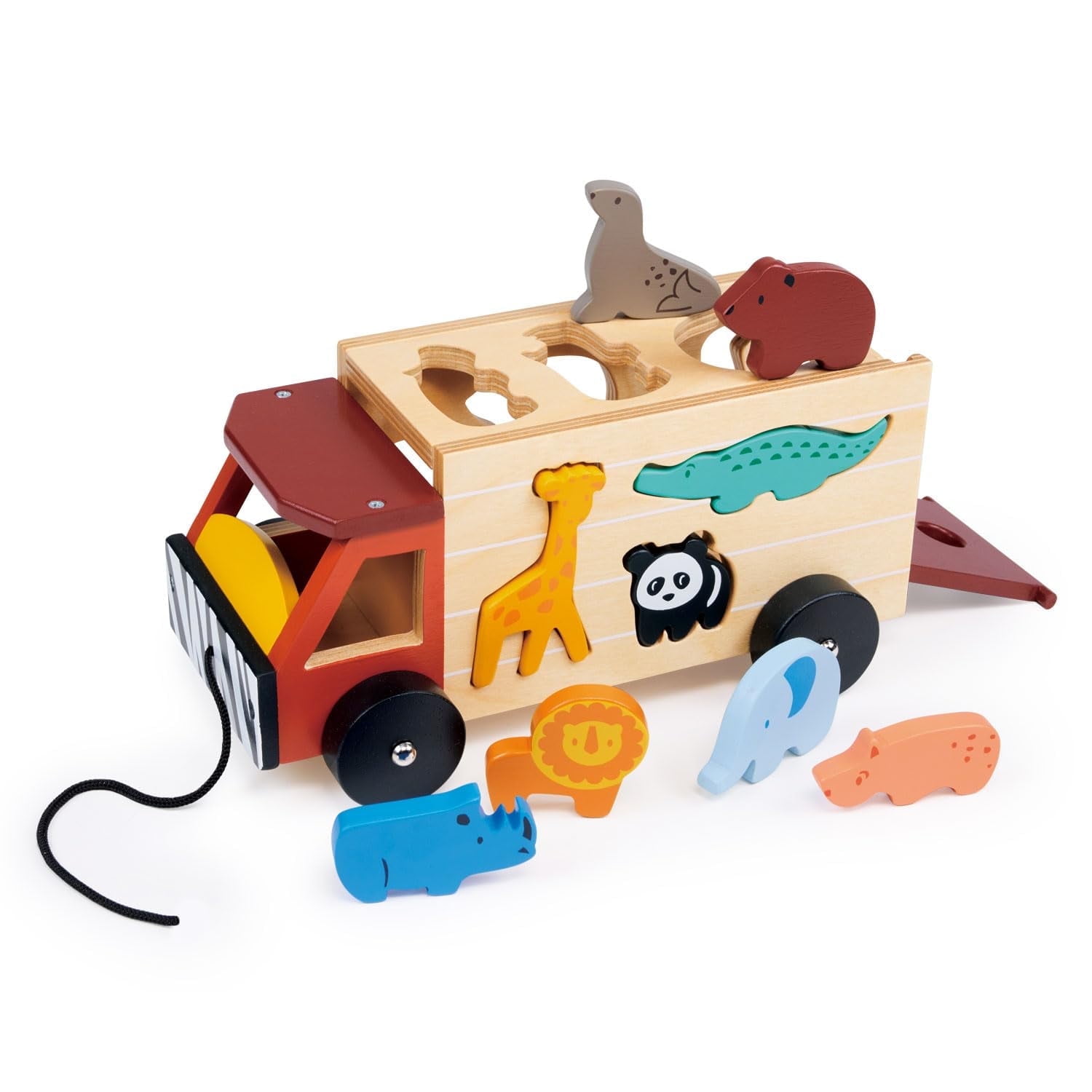 Mentari Toys - Shape Sorting Safari Truck - Wooden Animal Shape Sorting ...