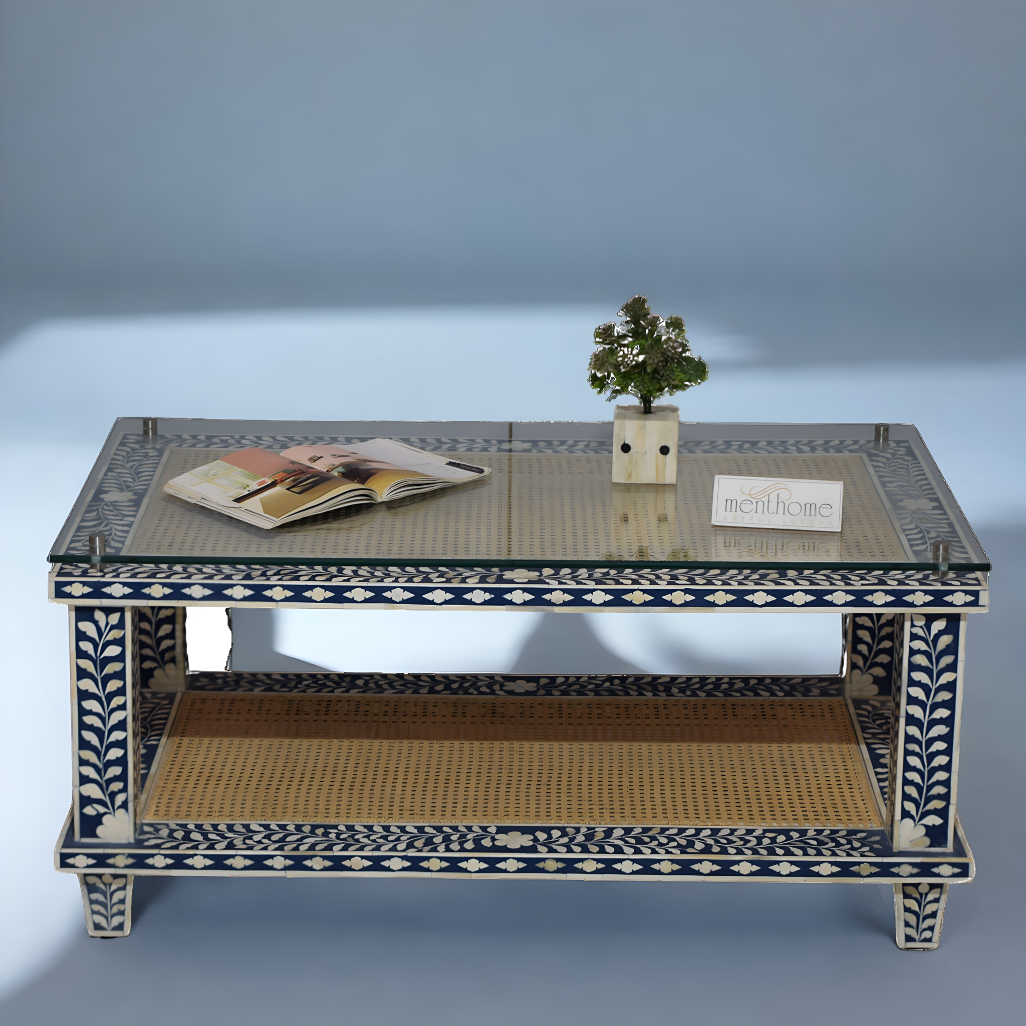 Menthome Bone Inlay Double Shelf Cane Coffee Table - Walmart.com