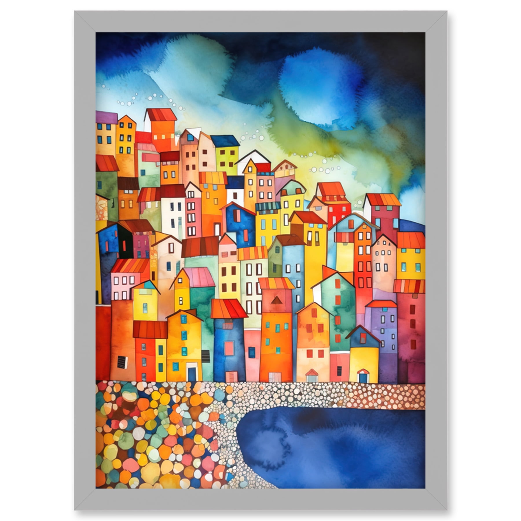 Menton France Seaside Town Folk Art Artwork Framed Wall Art Print A4 ...