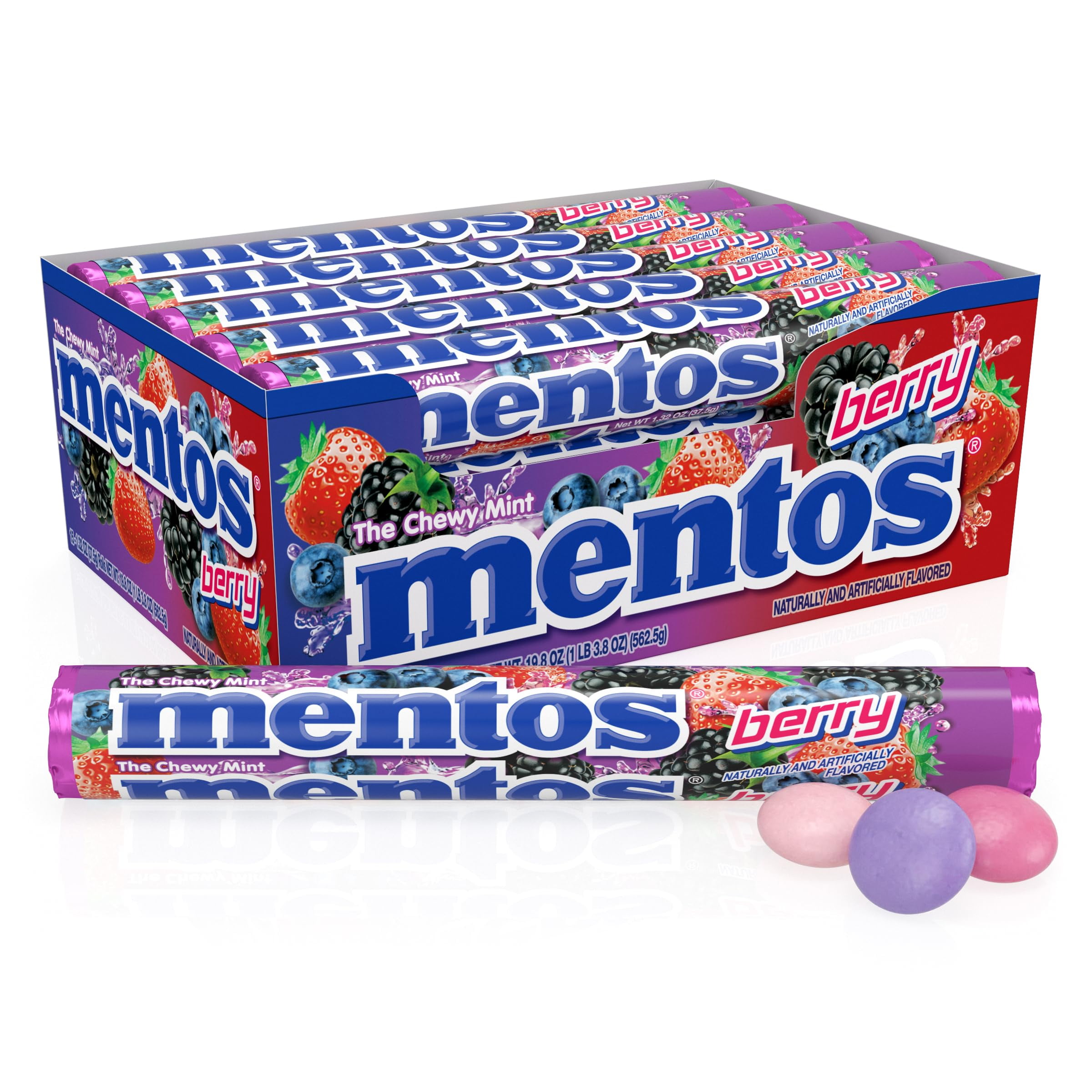 Mentos Candy, Chewy Candy Mint Roll, Berry Flavored, Exclusive, Party, Office, Concessions, 14 ...