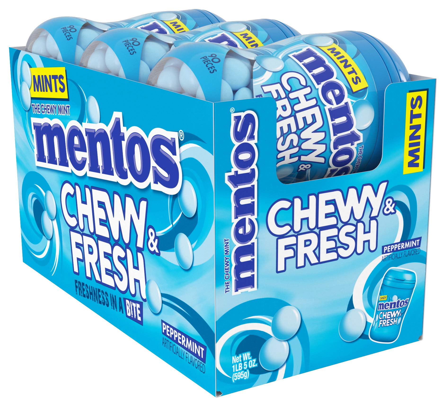 Mentos Candy, Chewy & Fresh Mints Bottles, Peppermint, 90 Count, Pack ...