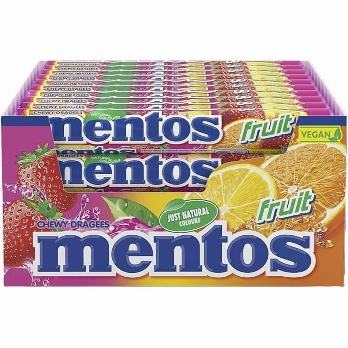 Mentos Fruit Chewy Candy Rolls – 40 Count Display Box, 38g Packs ...