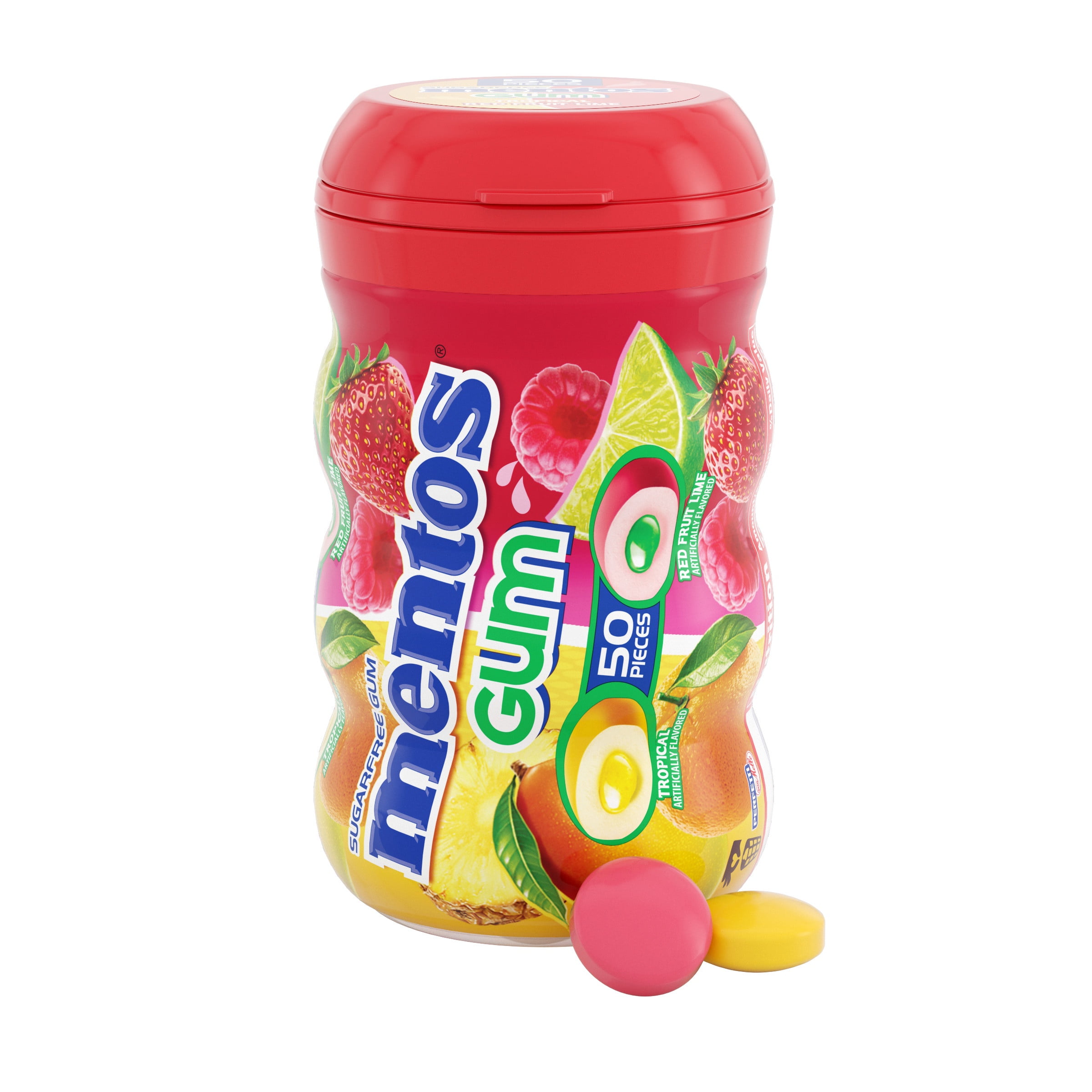 Mentos Gum Sugar-Free Tropical Red Fruit Lime Chewing Gum, 50 Regular ...