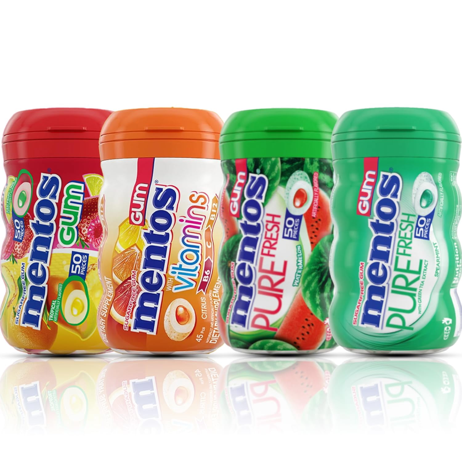 Mentos Gum Sugar Free ESF27 | Xylitol Gum | 4 Mentos Bottles Variety ...