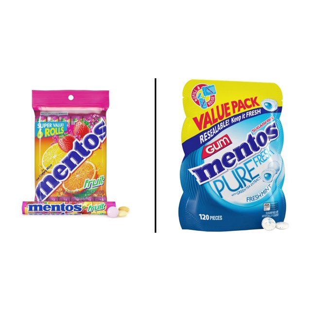 Mentos Mint Chewy Candy Rolls, 1.32 oz, 6 Count & Mentos Pure Fresh ...