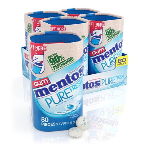 Mentos Pure Fresh Chewing Gum, Sugar-Free, Xylitol, Fresh Mint, 80 ...