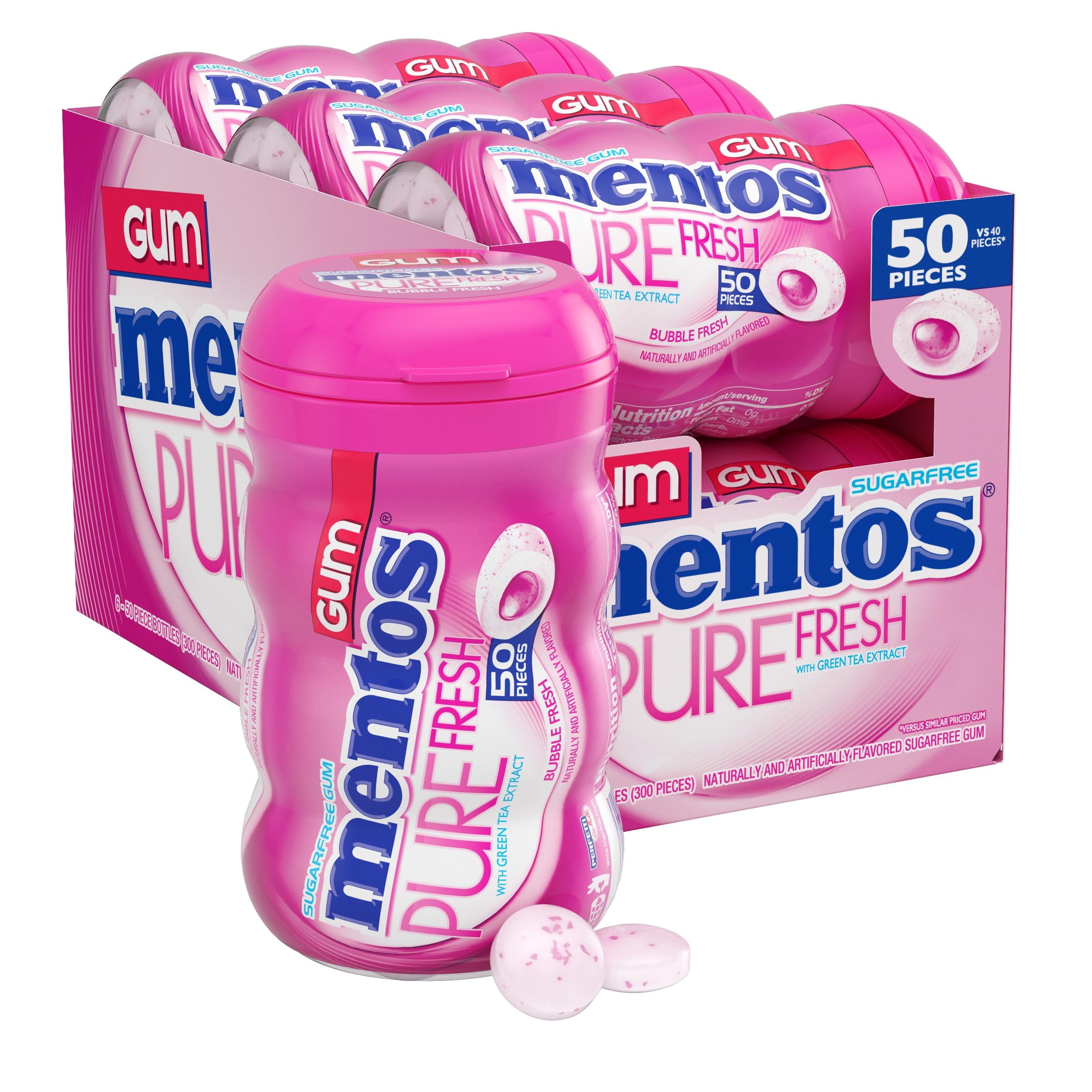 Mentos Pure Fresh Sugar-Free BCF26 Chewing Gum with Xylitol, Bubble ...