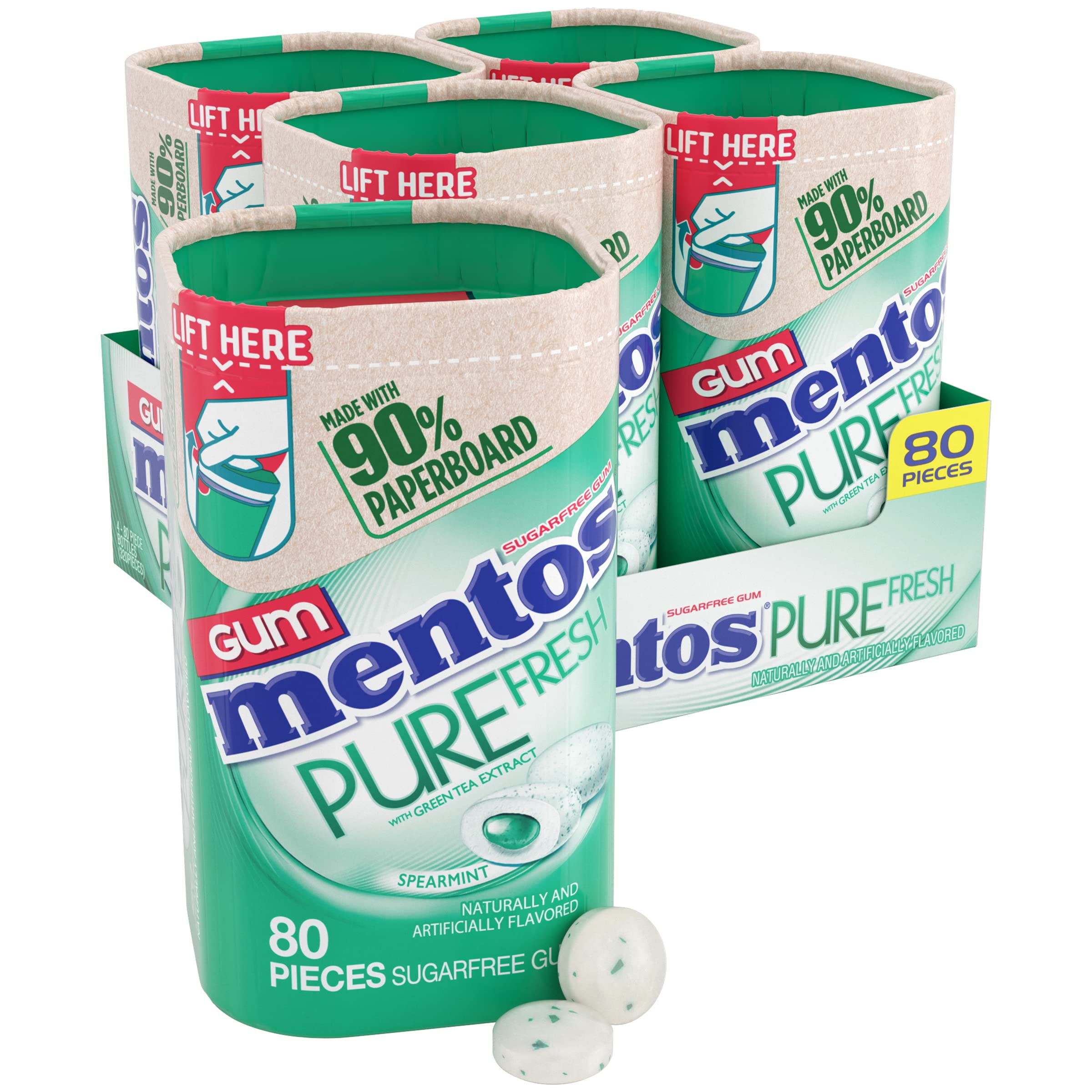 Mentos Pure Fresh Sugar-Free Chewing Gum With Xylitol, Spearmint, In A Recyclable 90% Paperboard ...
