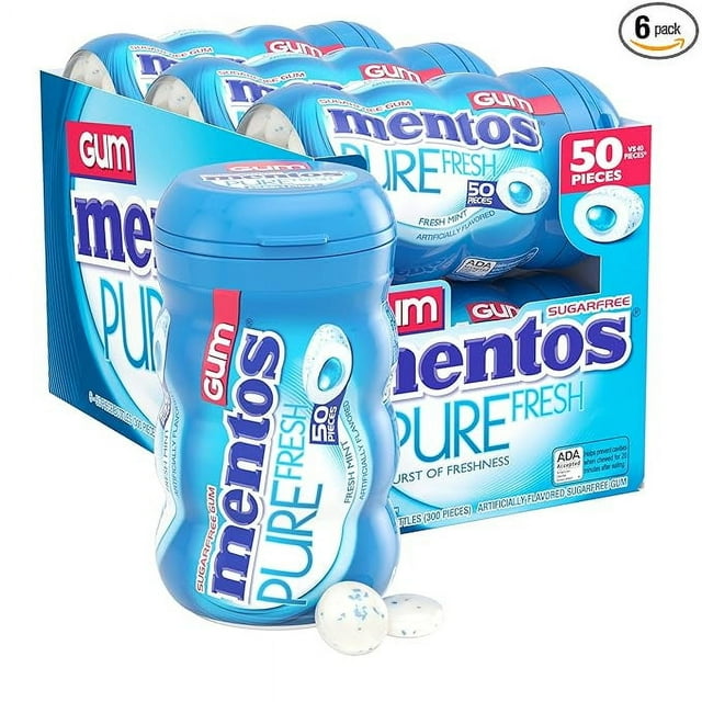 Mentos Pure Fresh Sugar-Free Chewing Gum with Xylitol, Fresh Mint, 50 Piece Bottle (Bulk Pack of ...