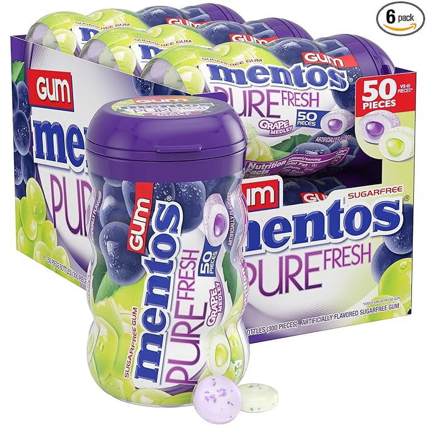 Mentos Pure Fresh Sugar-Free Chewing Gum with Xylitol, Grape Medley, 50 Piece Bottle (Bulk Pack ...