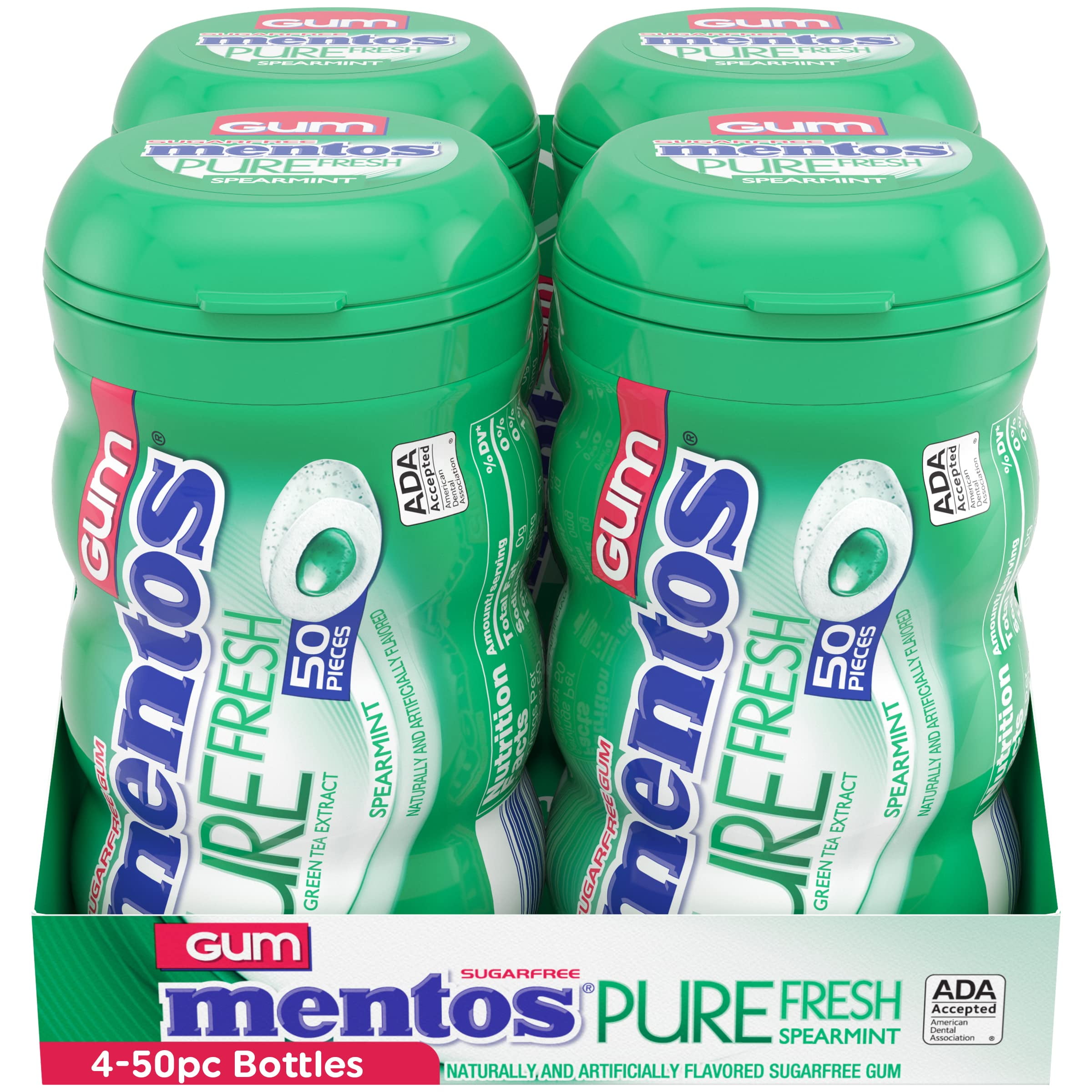 Mentos Pure Fresh Sugar-Free Chewing Gum with Xylitol, Spearmint, 50 ...