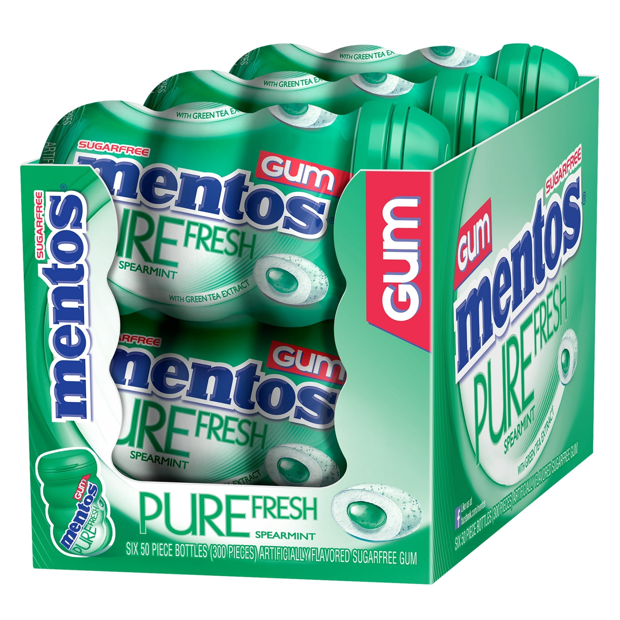 Mentos Pure Fresh Sugar-Free Chewing Gum with Xylitol, Spearmint, 50 Piece Bottle (Bulk Pack of ...
