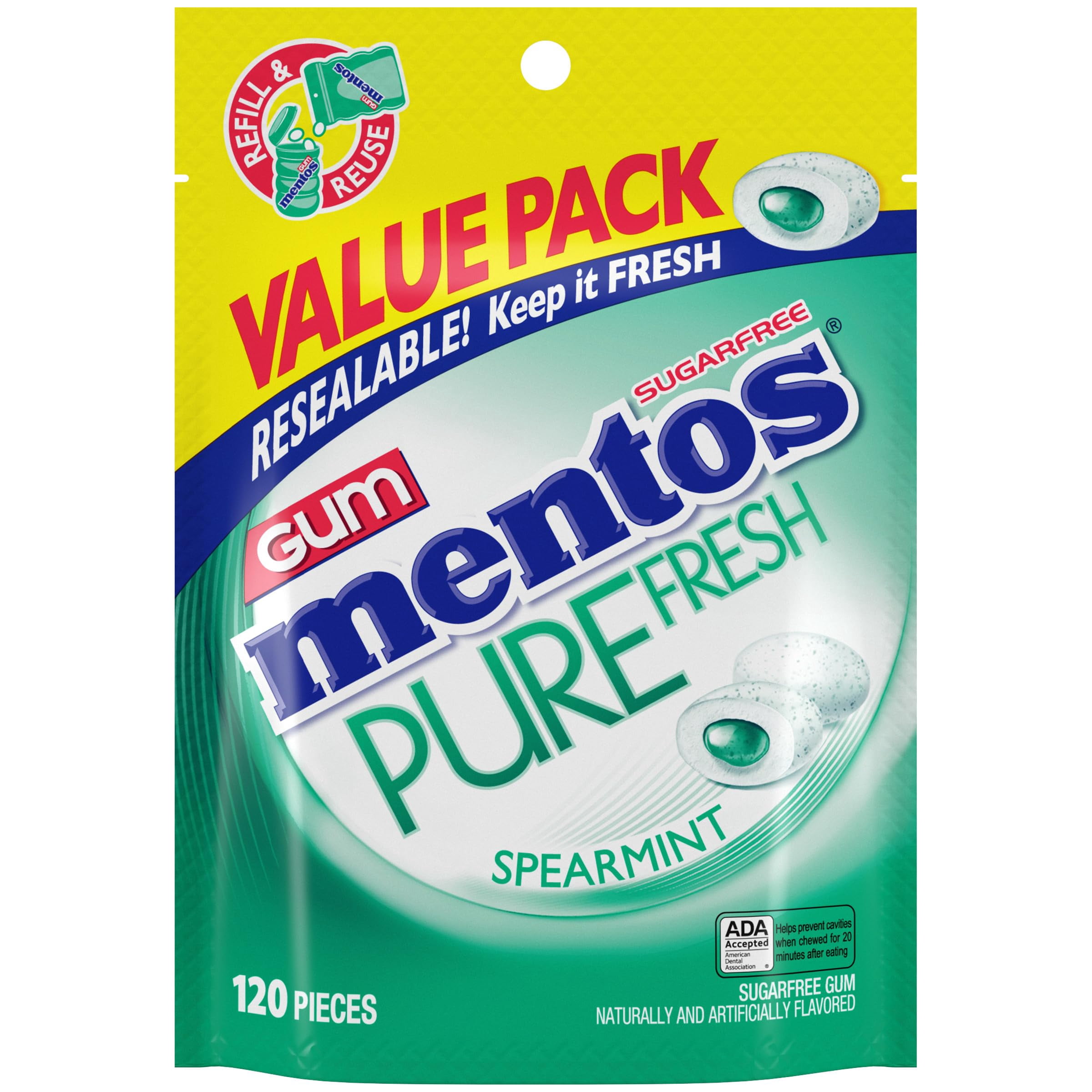 Mentos Pure Fresh Sugar-Free ESF27 Chewing Gum with Xylitol, Spearmint ...