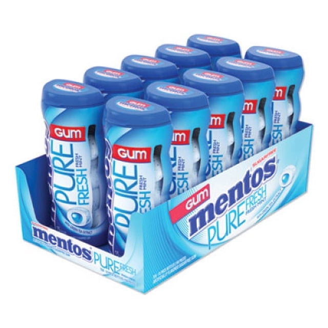 Mentos Pure Fresh Sugar-Free Gum, Mint, 15 Pieces/Pack, 10 Packs/Box ...
