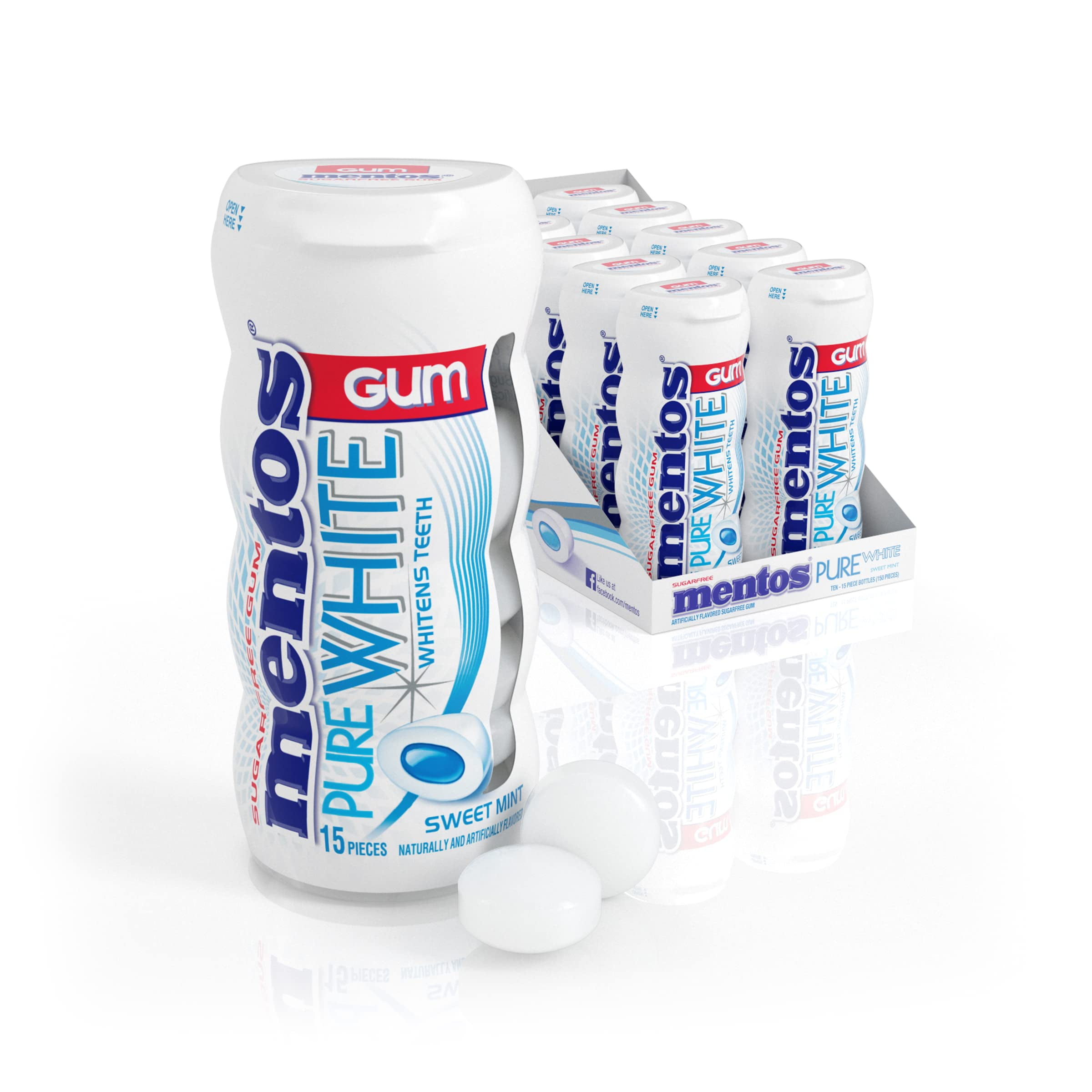 Mentos Pure White Sugar-Free Chewing Gum with Xylitol, Sweet Mint, 15 ...