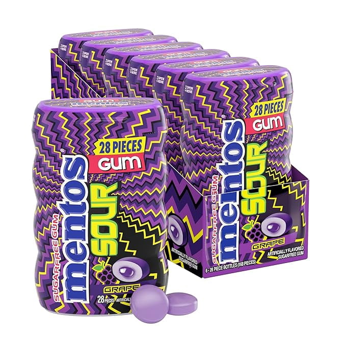 Mentos SOUR Sugar-Free Chewing Gum with Xylitol, Sour Grape Flavored ...