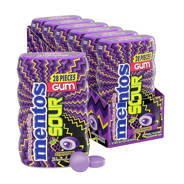 Mentos SOUR Sugar-Free Chewing Gum with Xylitol, Sour Grape Flavored ...