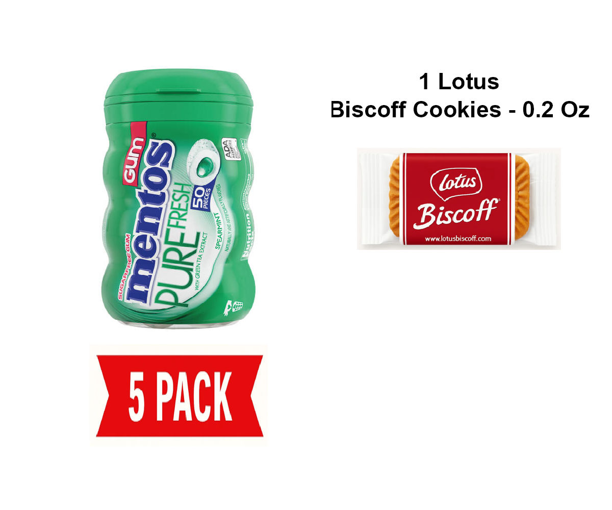 Mentos Spearmint Gum, 3.5 oz - Pack of 5 & Lotus Biscoff Cookie - 0.2 ...