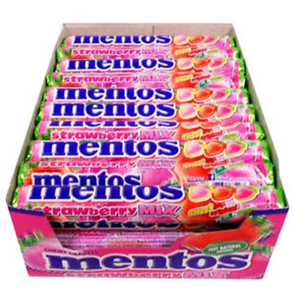 Mentos Strawberry Mix Chewy Candy Rolls – 40 Count Display Box, 37g ...