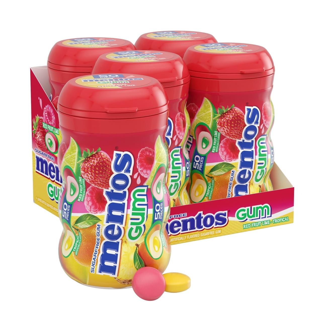Mentos Sugar-Free Chewing Gum, BCF26 Tropical, Red Fruit and Lime, 50 ...