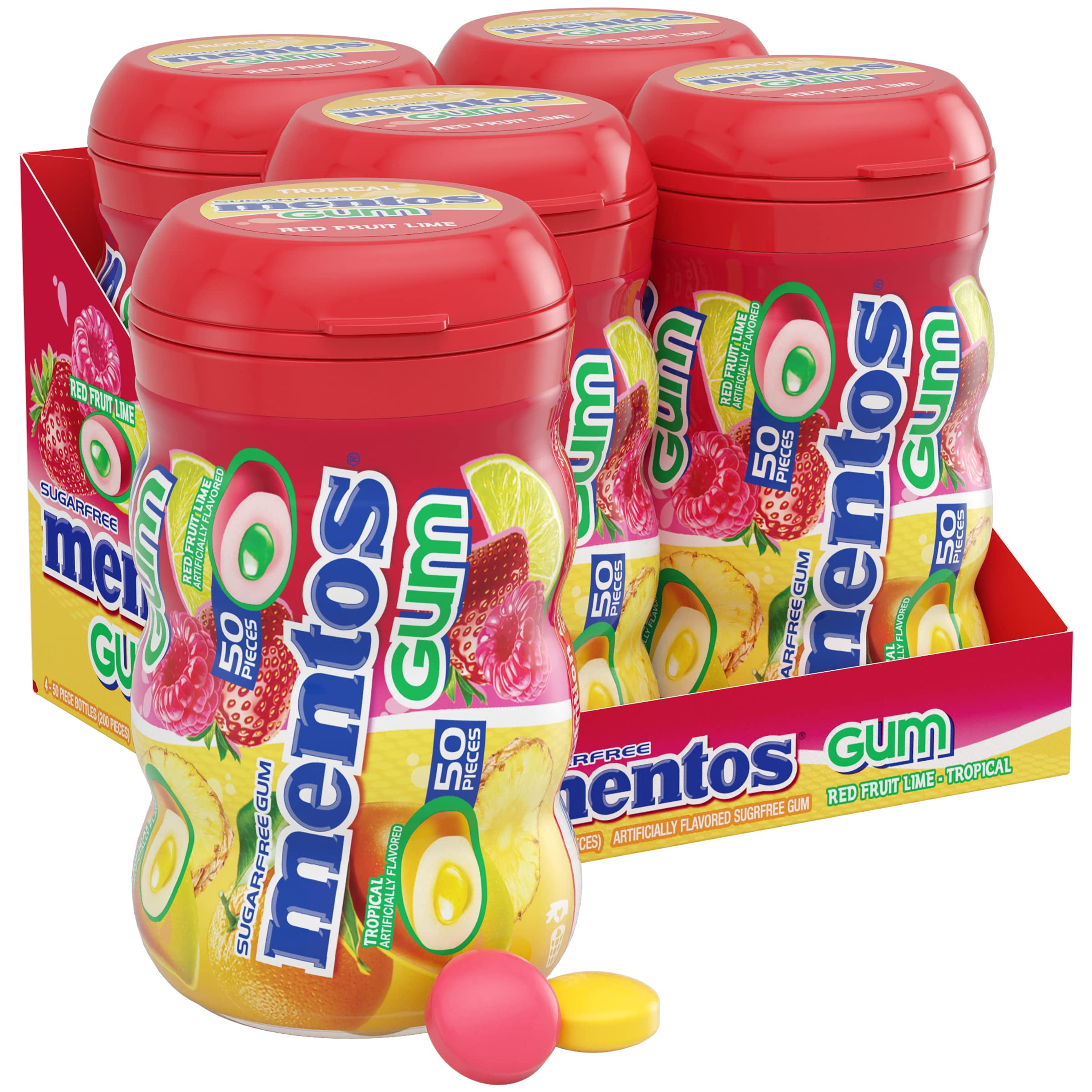 Mentos Sugar-Free Chewing Gum, Tropical, Red Fruit And Lime, 50 Piece ...