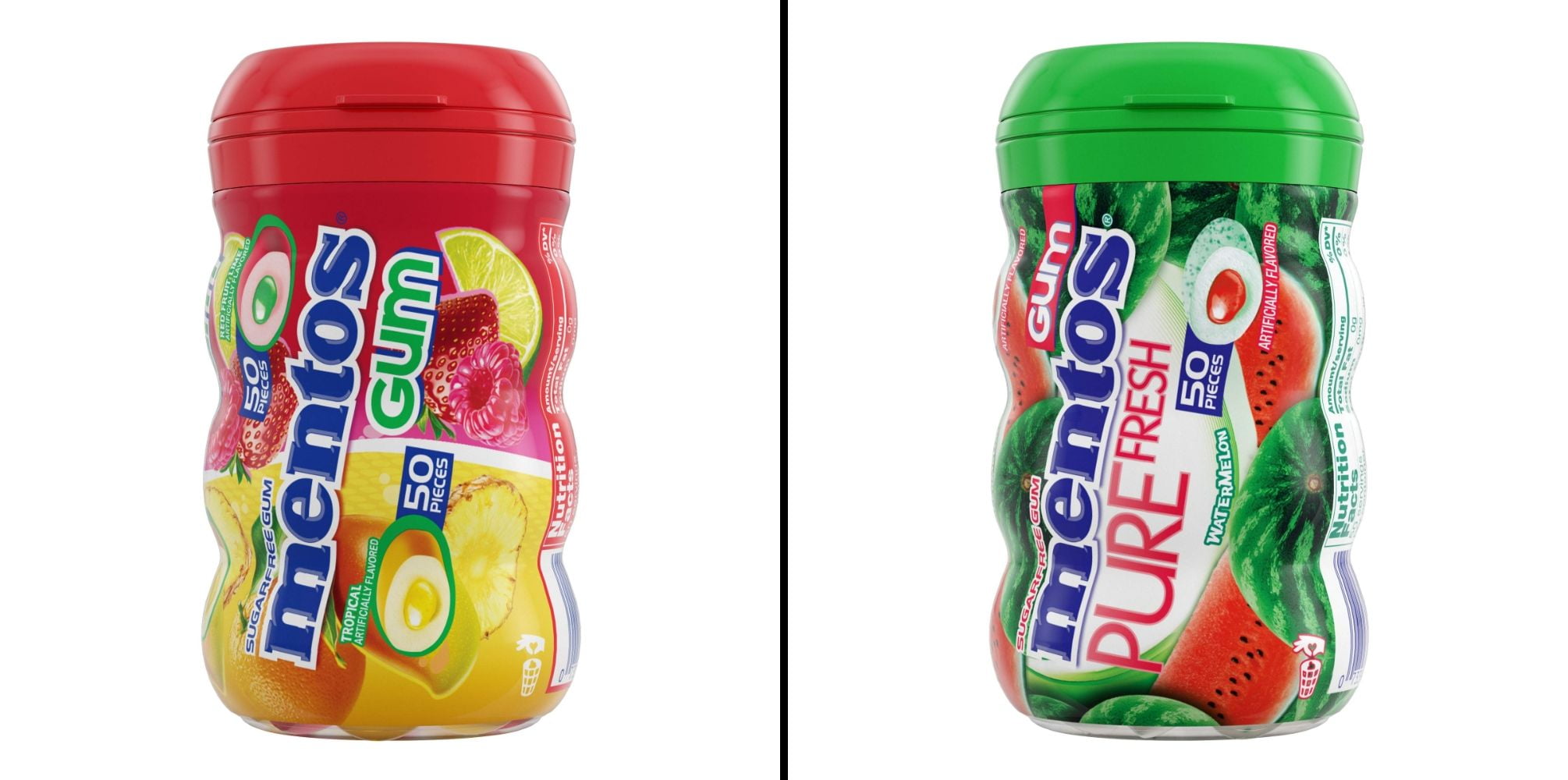 Mentos Sugar-Free Gum Red Fruit Lime & Mentos Pure Fresh Sugar-Free Gum ...