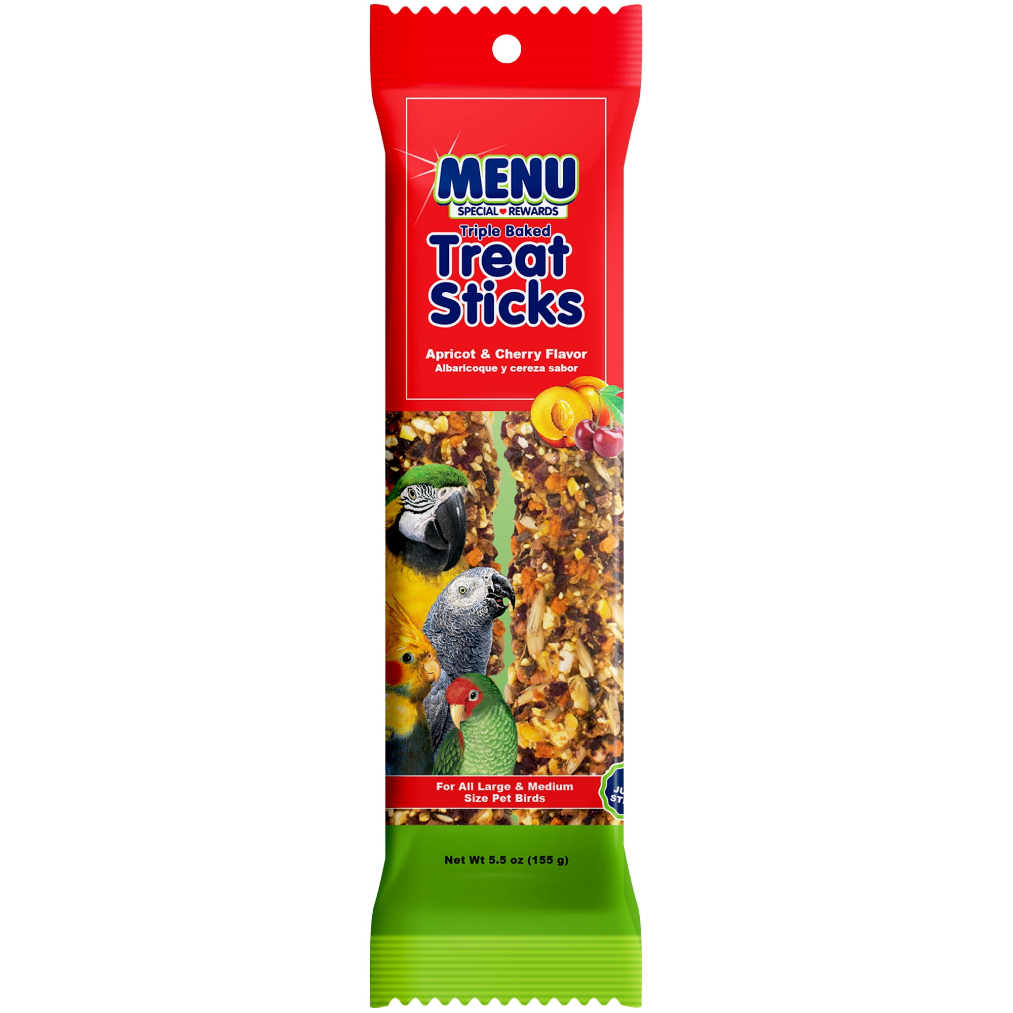 Menu Crunch Sticks Parrot Treat with Millet Seed - Apricot and Cherry ...
