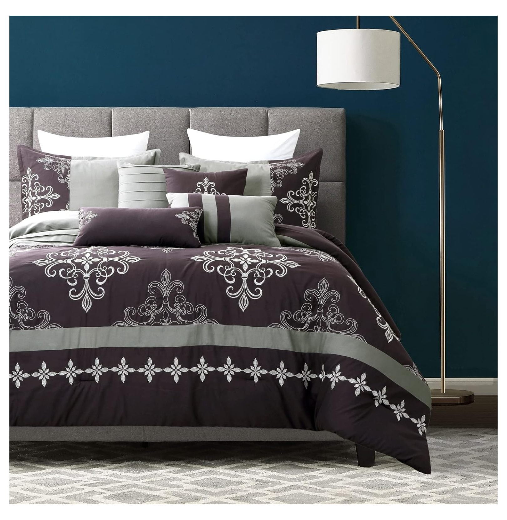Menula 7-Piece Comforter Set - Beautiful Motif Design Bedding Set with Embrodery Print - Walmart.com