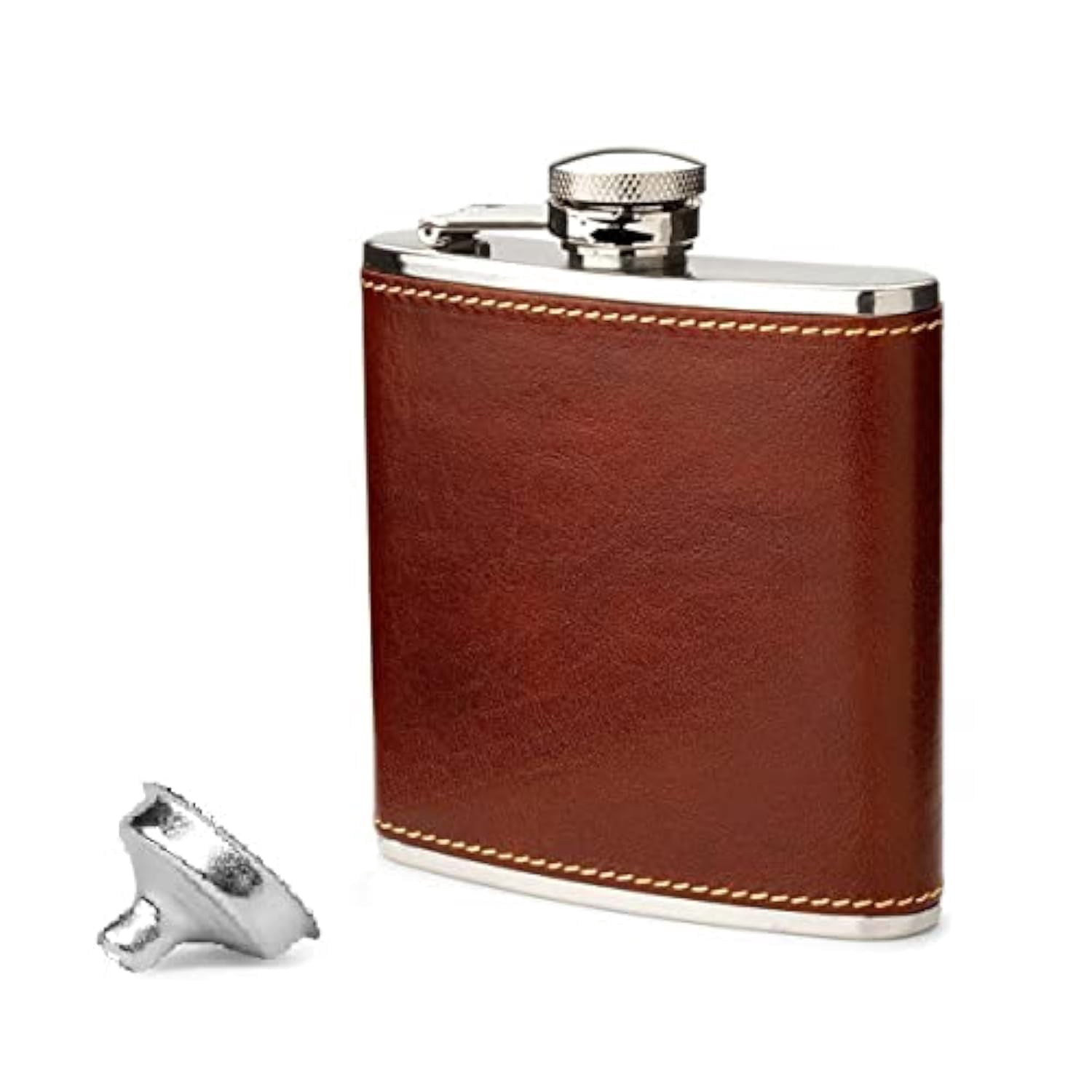 Menzy Native Urban Stainless Steel and Stitched Leather Hip Flask 8 oz ...