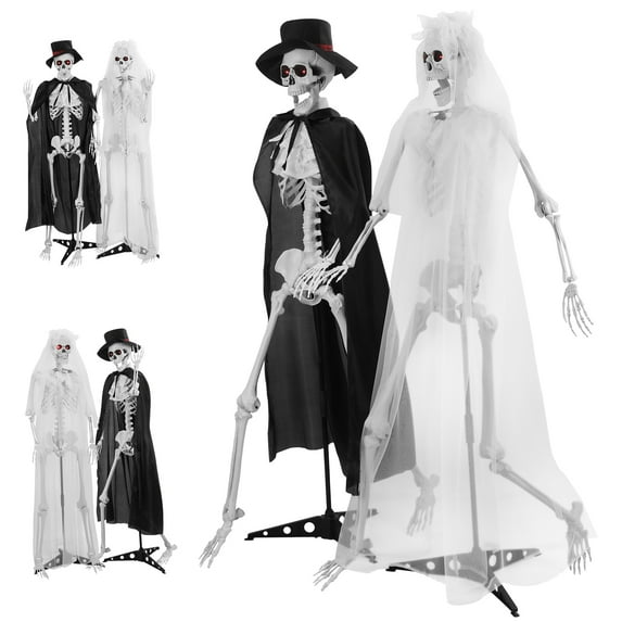 Meoldis Life Size Halloween Skeleton Bride & Groom Set - 65" Posable ...