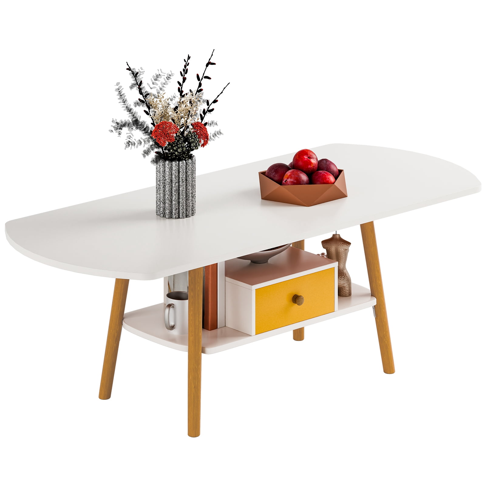 Meoldis Small White Coffee Table - 2-Tier Oval Modern Minimalist Center ...