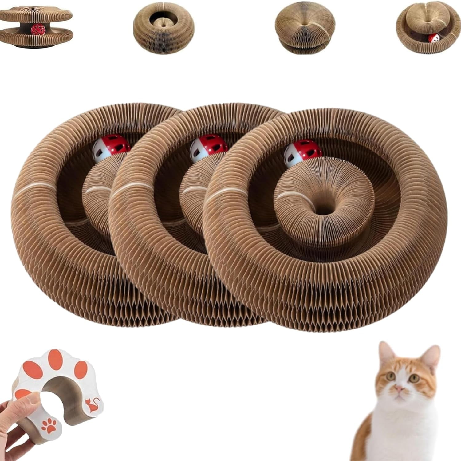 Meonlin Cardboard Accordion Cat Toy, Magic Organ Cat Scratcher, Round ...