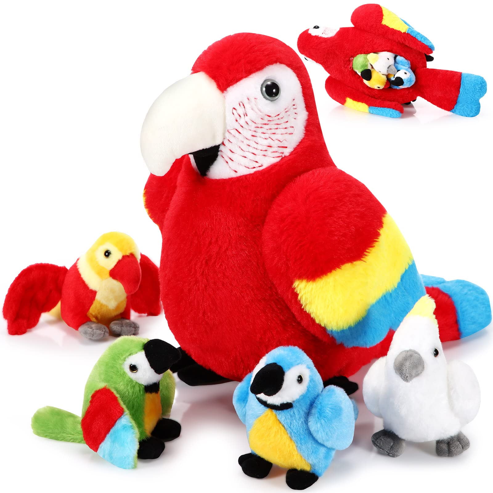 Meooeck 5 Pcs Macaw Parrot Plush Set 13 Inch Mommy Parrot Stuffed ...