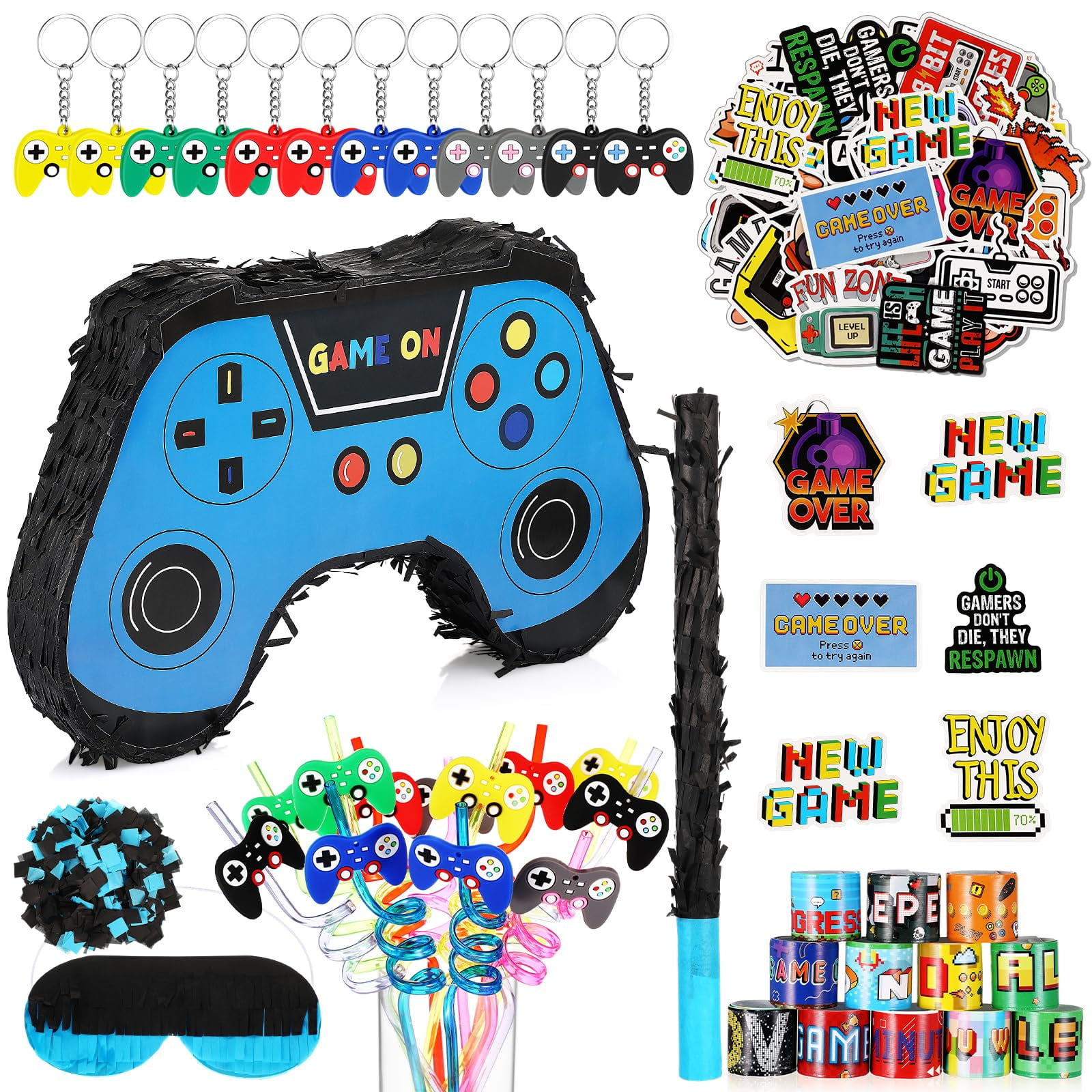 Meooeck 90 Video Game Party Favors Include Game Controller Piñata with ...