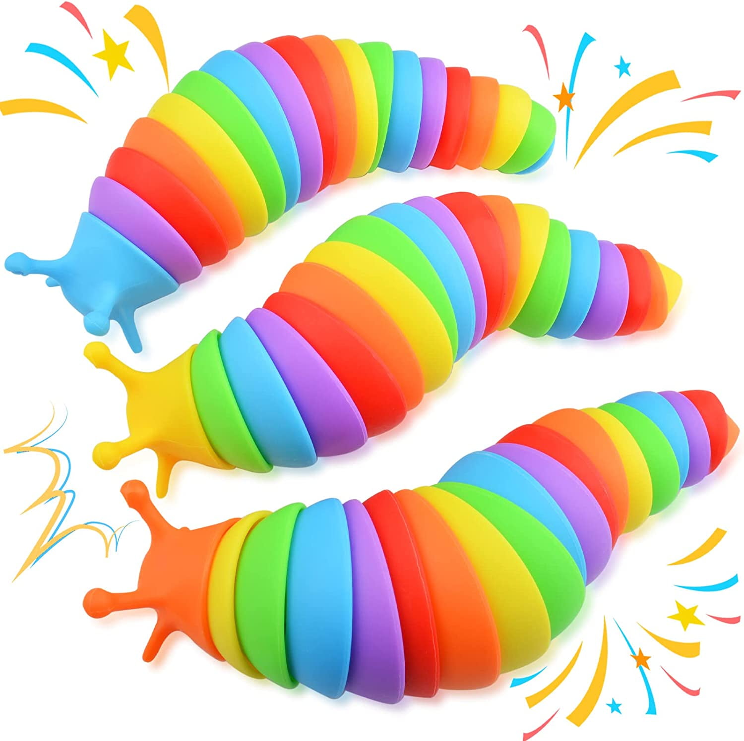 Meottam 3 Pack Fidget Slug Toys, 5.5" Sensory 3D Articulated Sensory ...