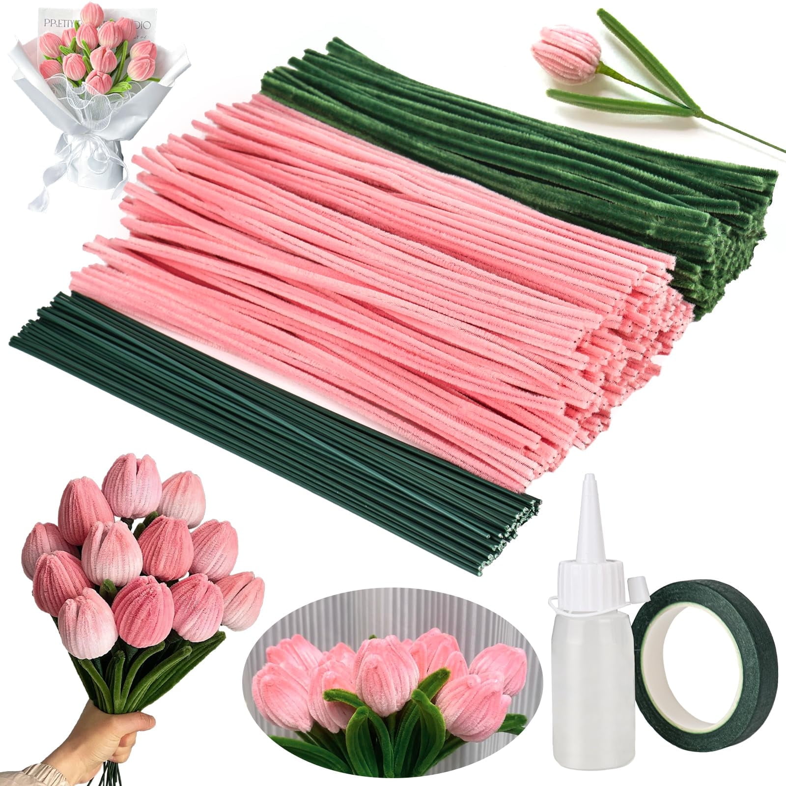Meottam 550 Piece Pipe Cleaners Tulips Set for Flowers Craft Supplies ...