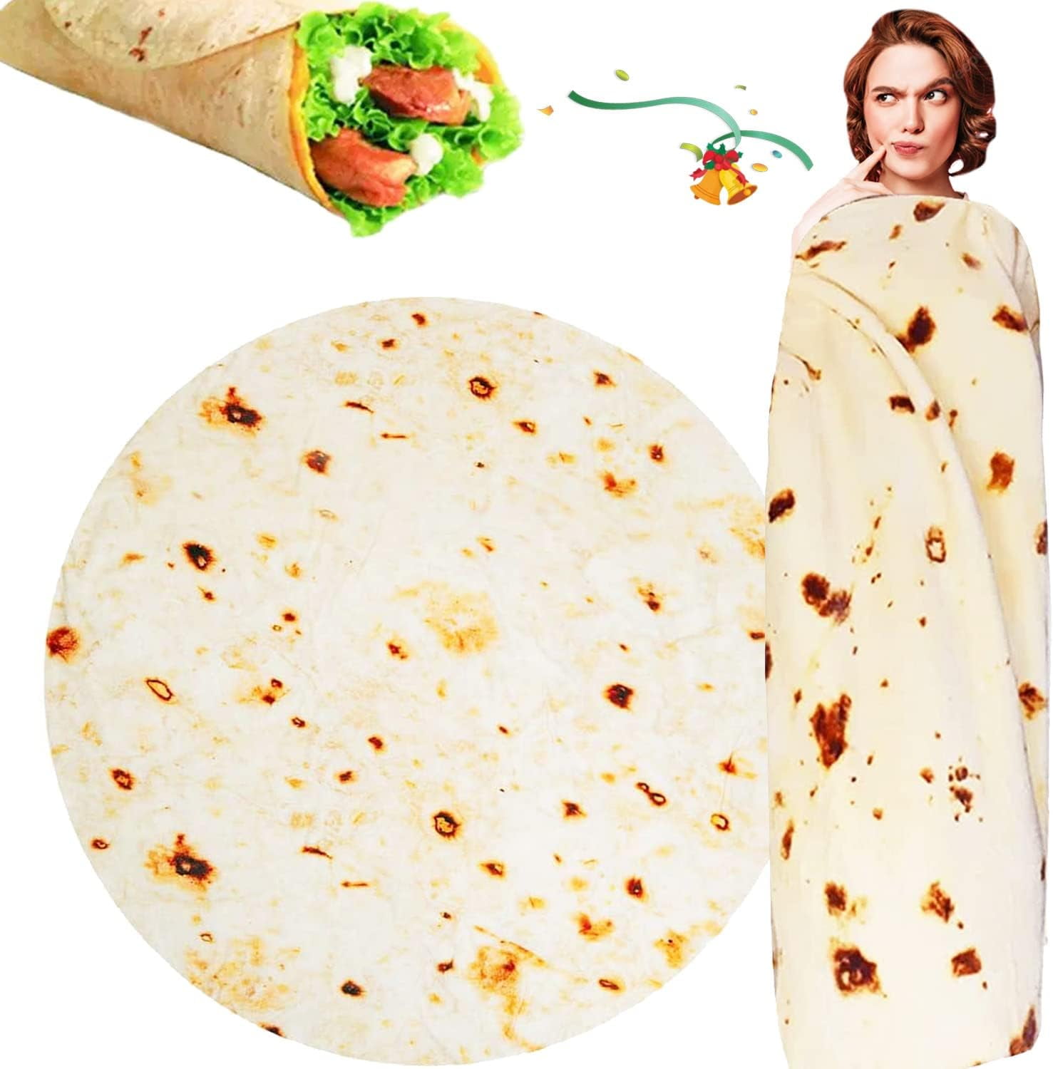 Meottam Novelty Burritos Tortilla Blanket for White Elephant Gifts, Soft Flannel Wearable Wrap ...