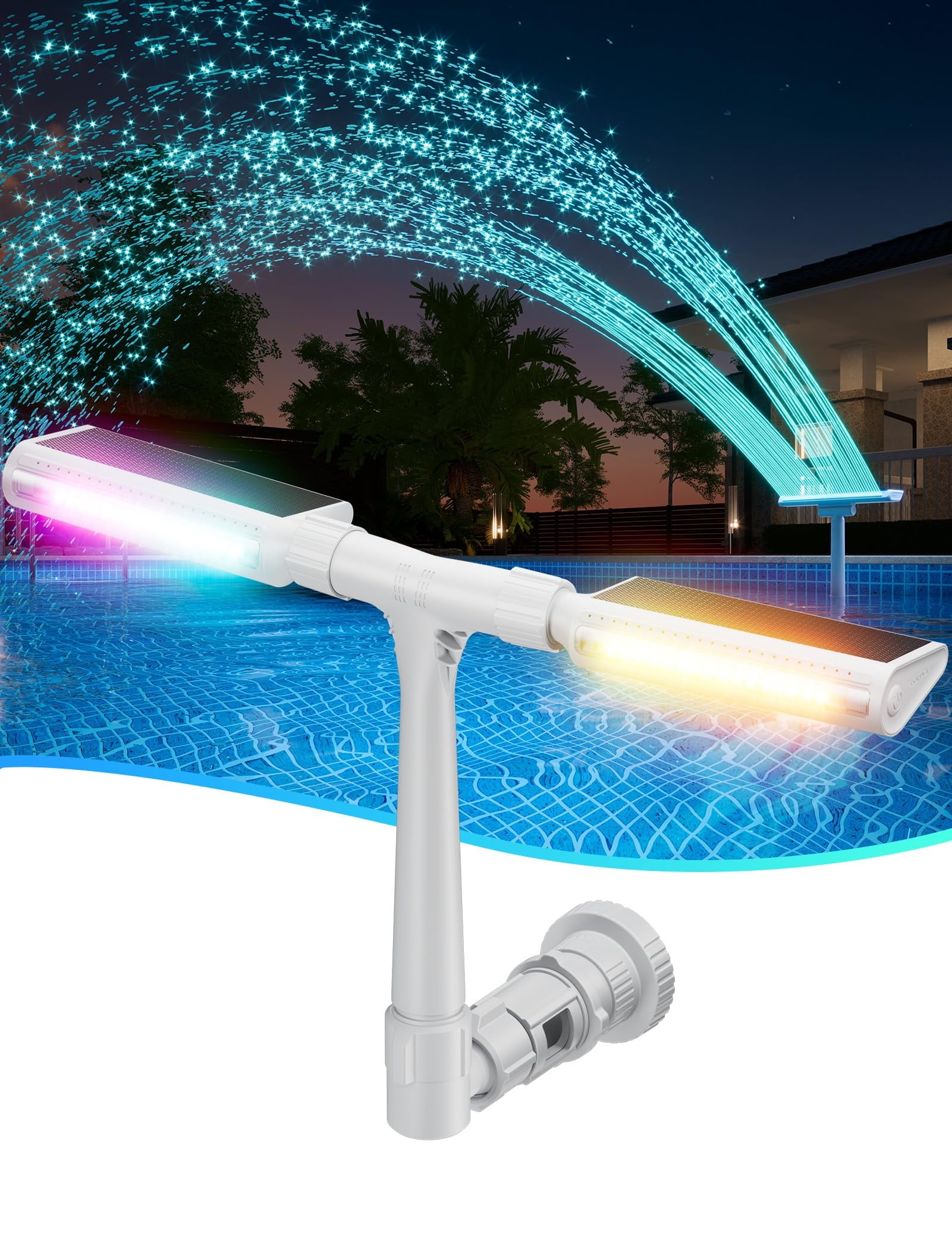 Meottam Solar Power Pool Fountain with Colorful Lights – Auto Light ...