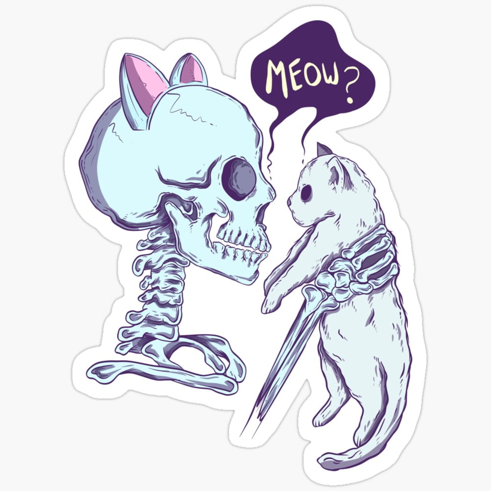Meow? Cat And Skeleton Sticker Phone Decal Water Bottle Stickers Car ...
