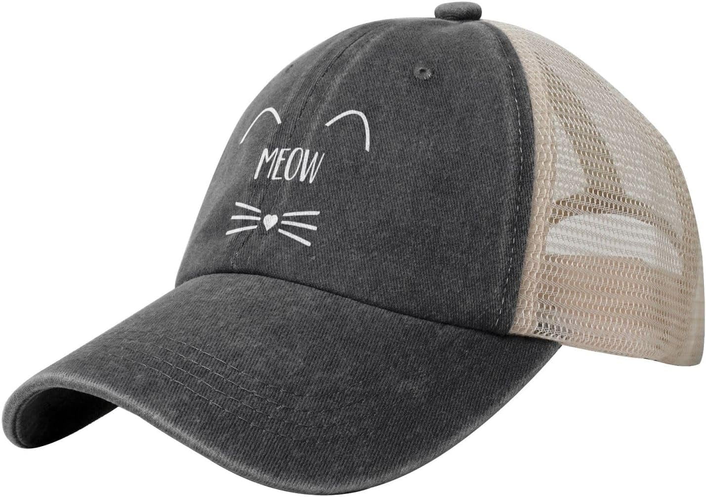 Meow Cat Face Outdoor Washed Denim Mesh Hat Denim Baseball Cap Cowboy ...