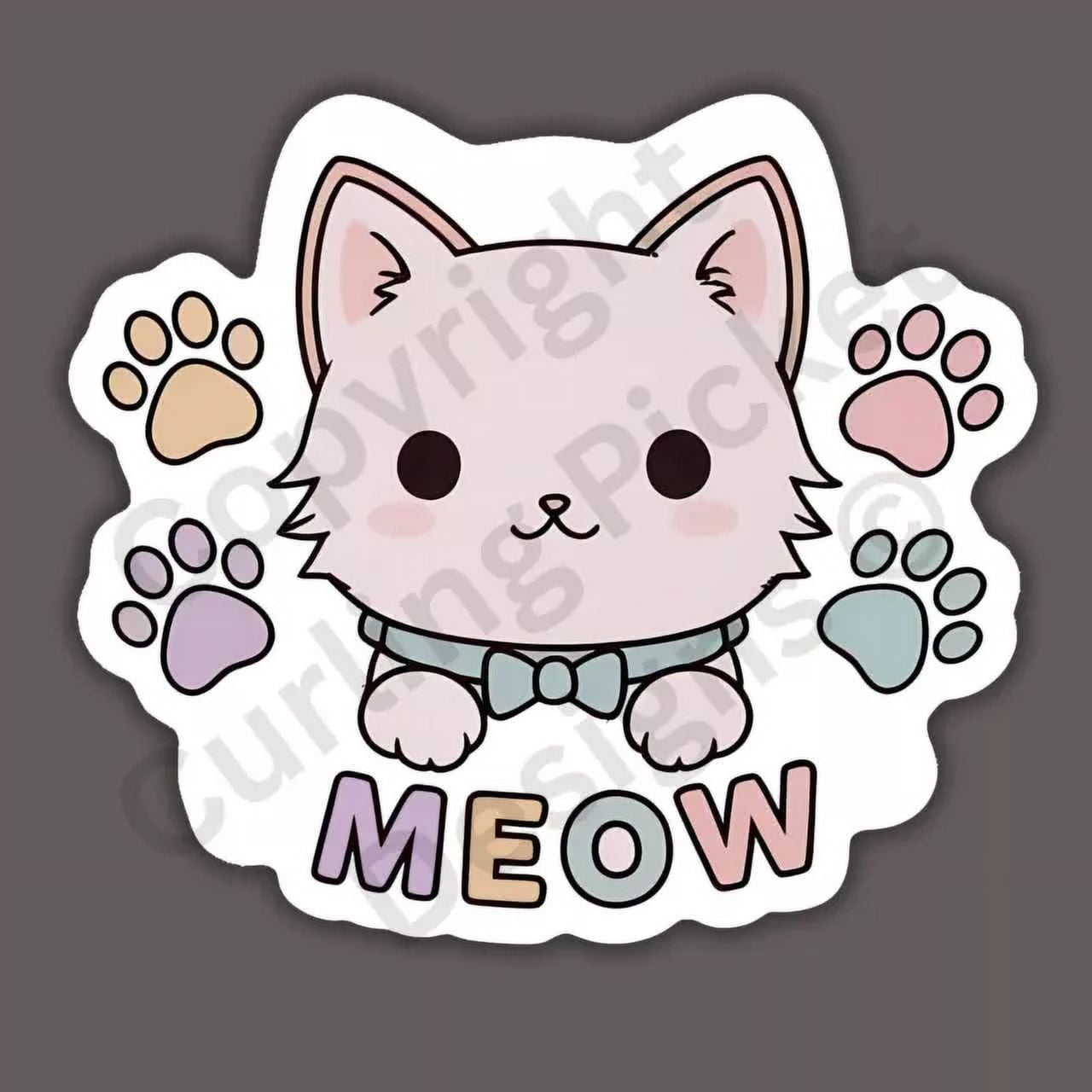 Meow Cat Paw Prints Colorful Cute Sticker Phone Decal Water Bottle ...