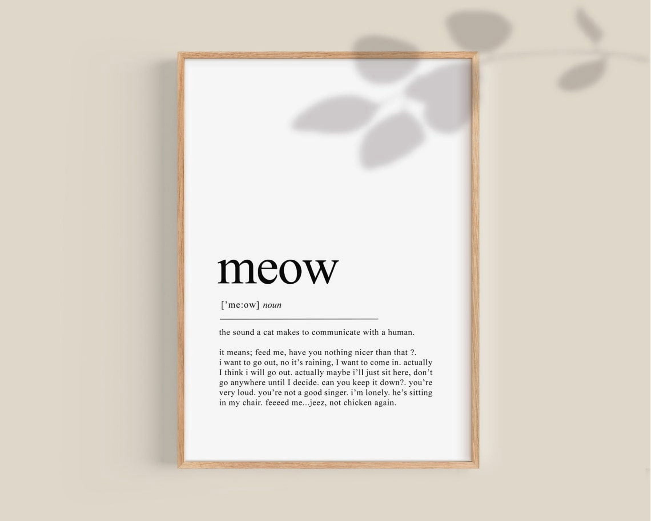 Meow Definition Poster, Cat Lover, Cat Lover, Cat, Cat Decor, Cat ...