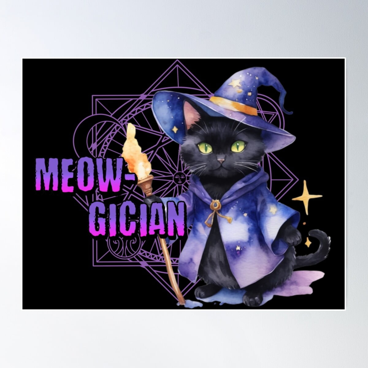 Meow-Gician Wizard Cat Poster Wall Art, Modern Wall Decor For Living ...